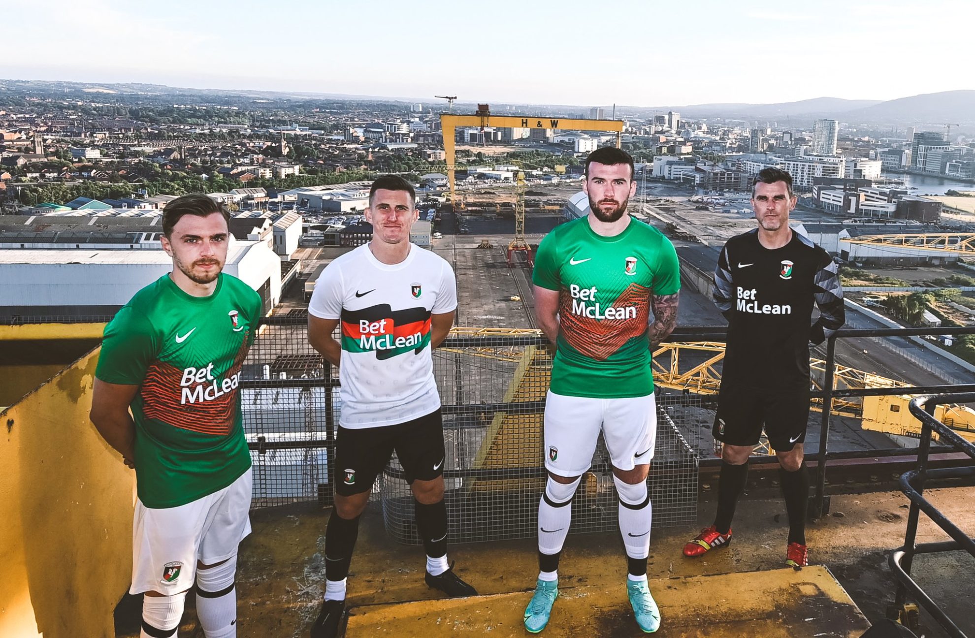 Glentoran film their kit launch atop the Harland & Wolff Cranes ...